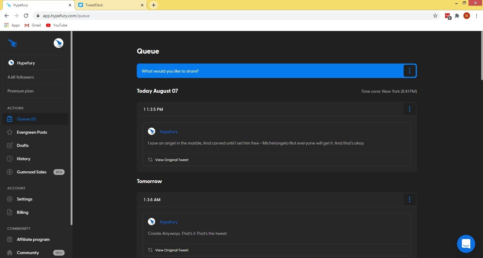 Programmez vos tweets gratuitement avec planificateur - Hypefury